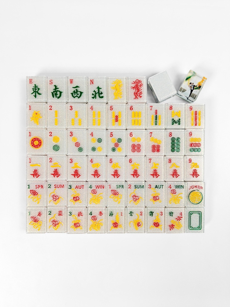 Custom Wedding Mahjong Set 166 Pc | Crystal Clear Glitter Resin With ...