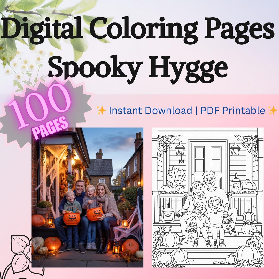 100 Spooky Hygge Halloween Coloring Pages: Cozy Autumn Fun (PDF ...