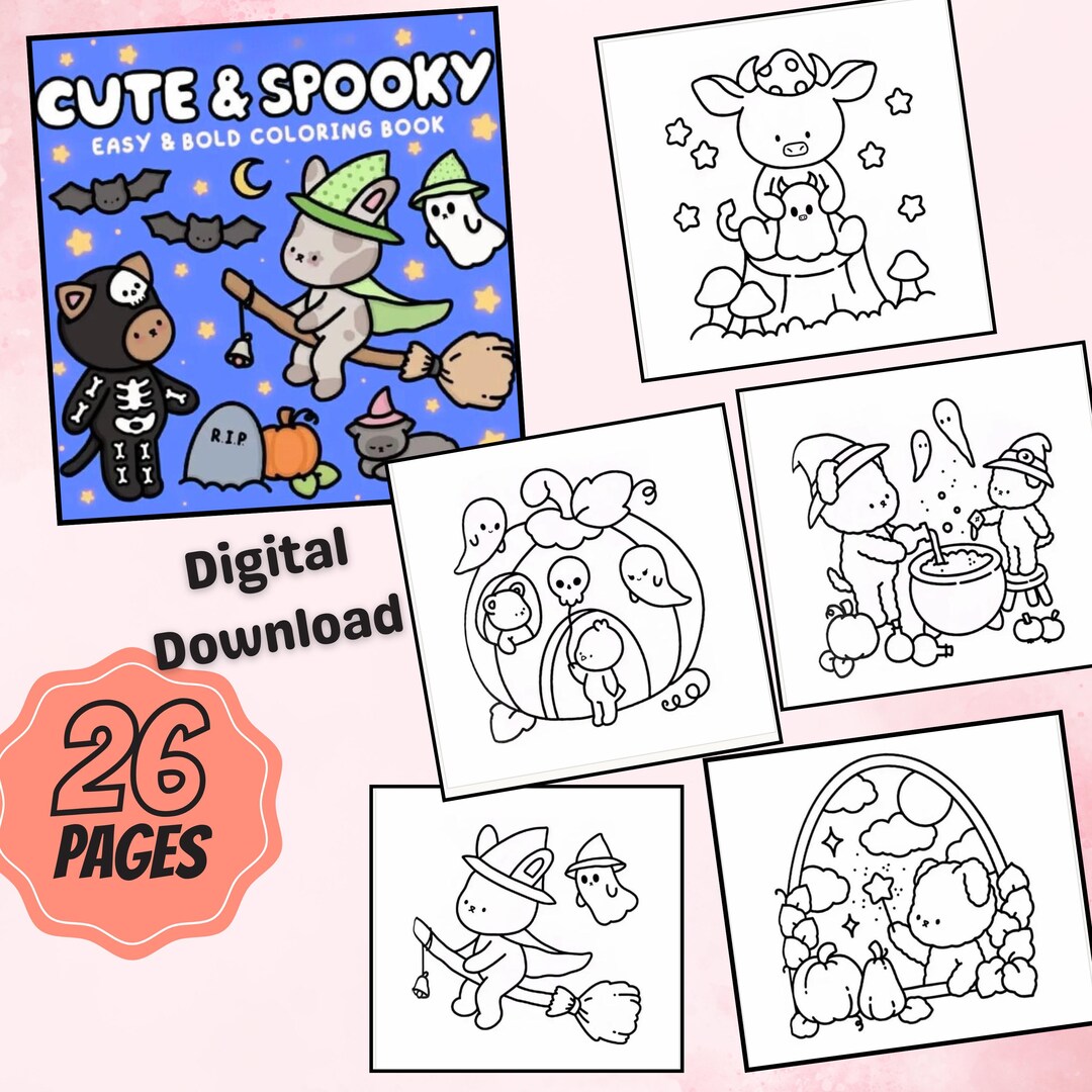 Kawaii Halloween Coloring Book | Spooky Animal Art (PDF Pattern - Etsy