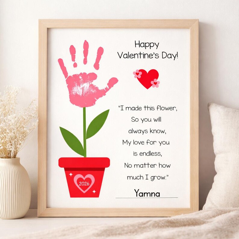 Valentine Handprint Craft for Kids Flower Poem Keepsake Printable ...