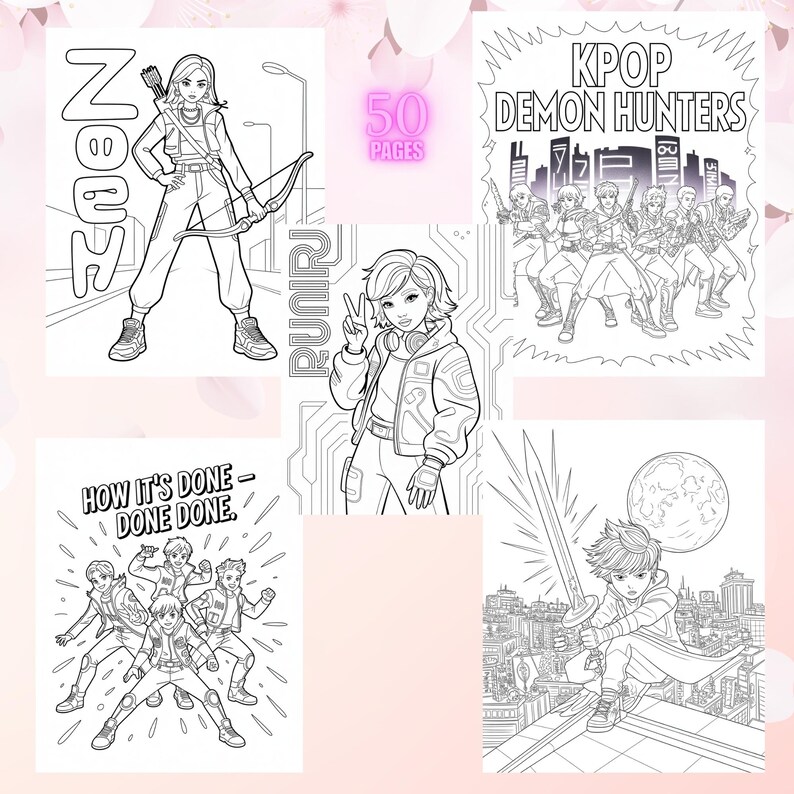 K-pop Demon Hunters Coloring Book | 50 Pages Anime Girl & Boy Coloring ...