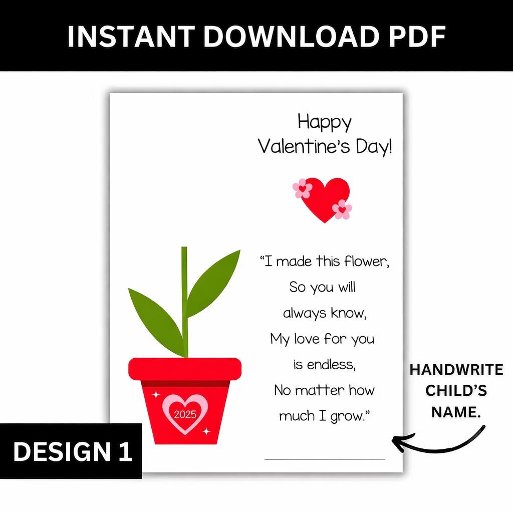 Valentine Handprint Craft for Kids Flower Poem Keepsake Printable ...