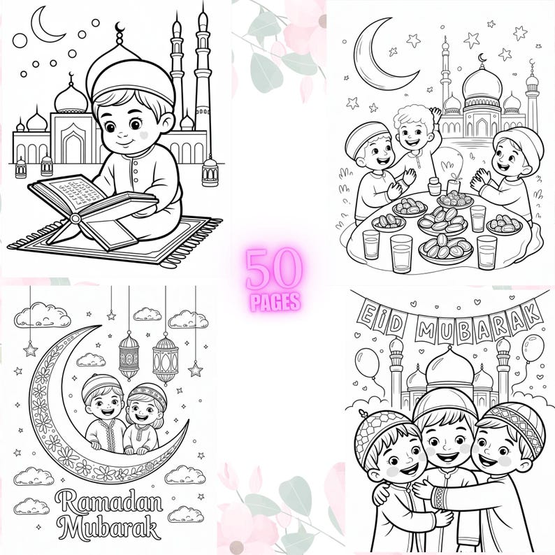 Islamic Coloring Pages Bundle | Ramadan Mubarak, Eid, Mosque, Quran ...