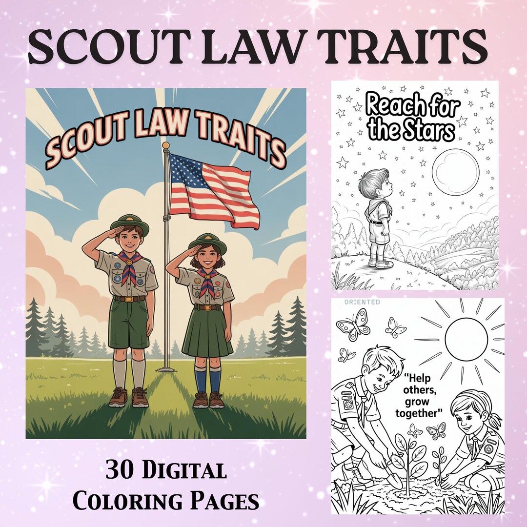 Loyal and Brave Scout Coloring Page – Boy & Girl Saluting American Flag ...