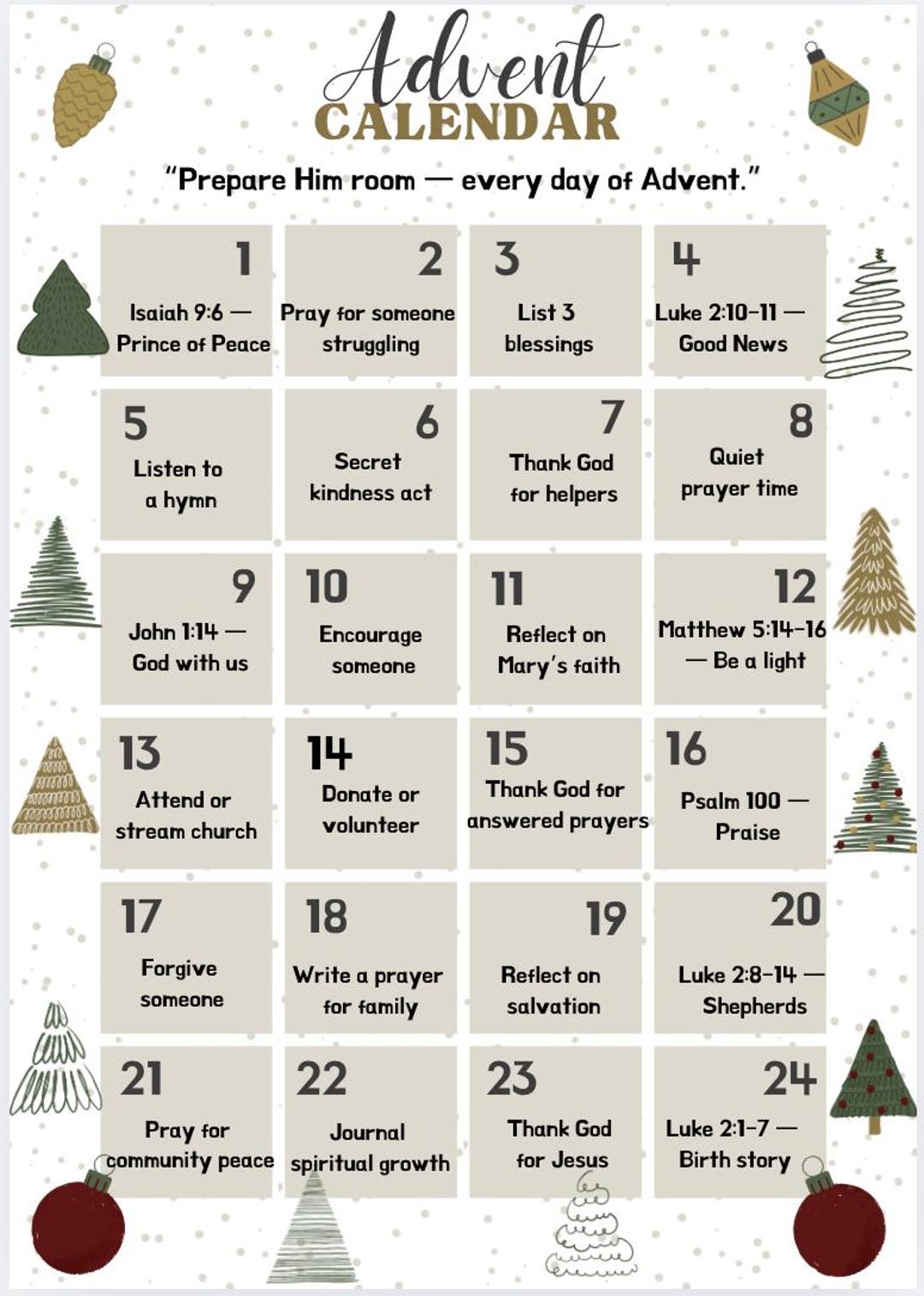 Printable Faith-based Advent Calendar - Etsy