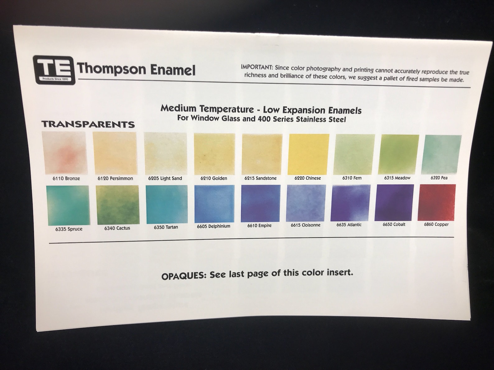 Thompson Enamel COLOR CHART- Catalog Sold Separately - Etsy