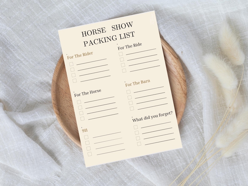 Printable Horse Show Packing List | Equestrian Checklist | Digital ...