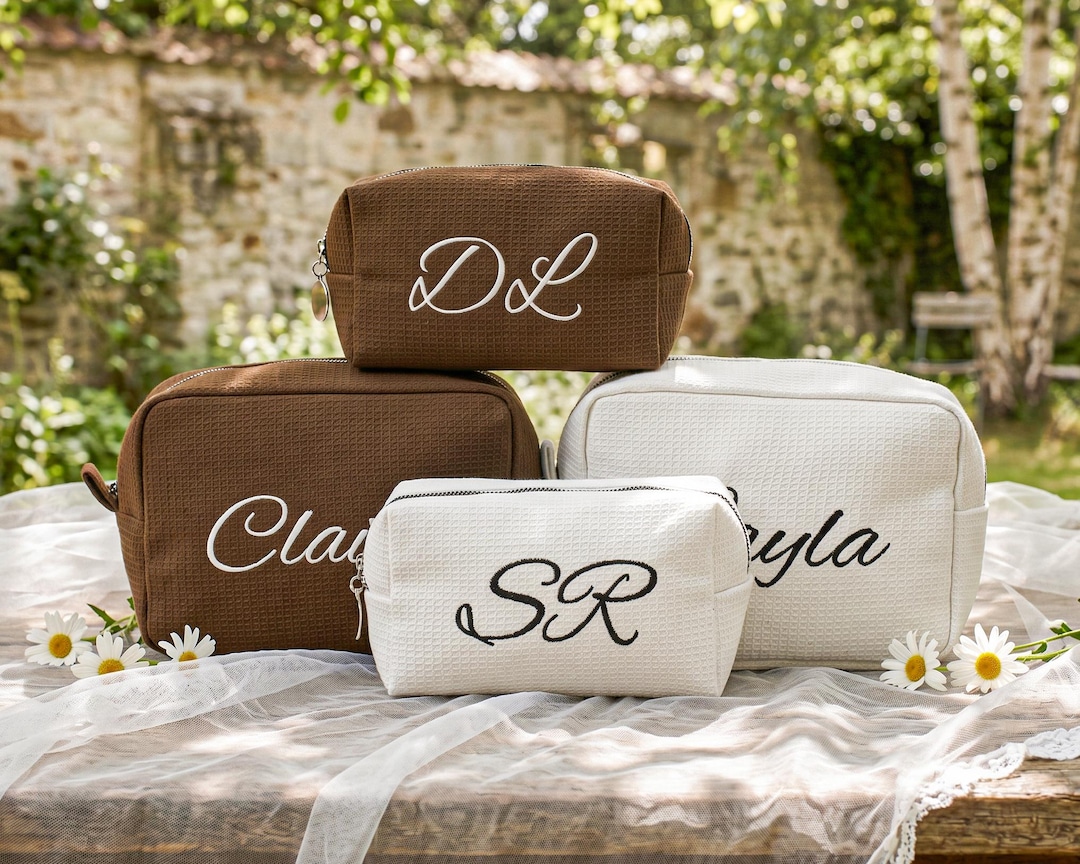 Personalized Waffle Makeup Bag, Embroidered Monogram Toiletry Bag ...