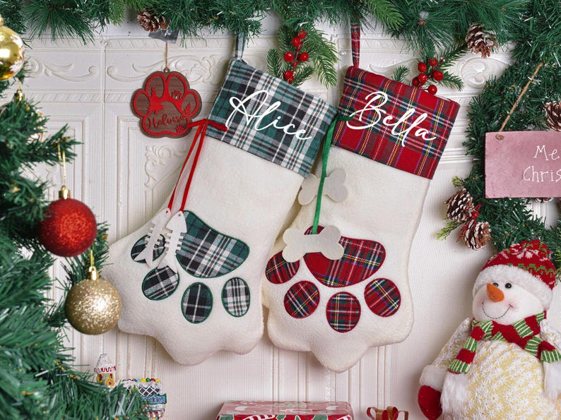 Personalized Paw Christmas Stocking, Christmas Stocking With Name, Pet ...