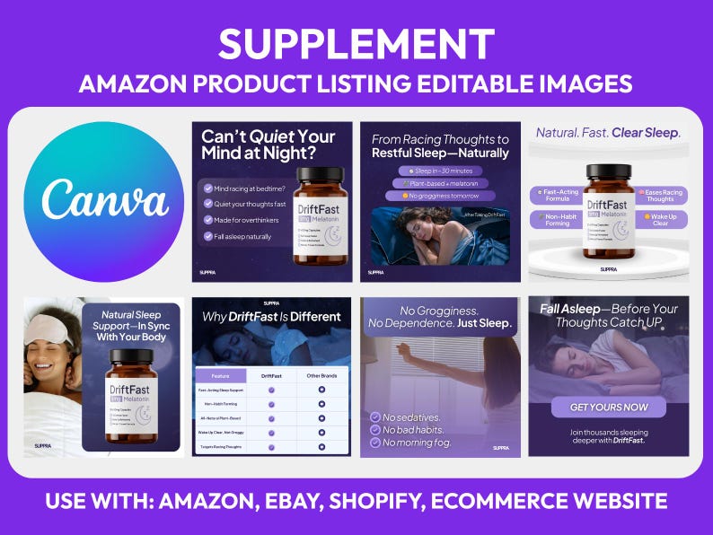 Amazon Supplement Listing Image Templates | 7 Canva Editable ...