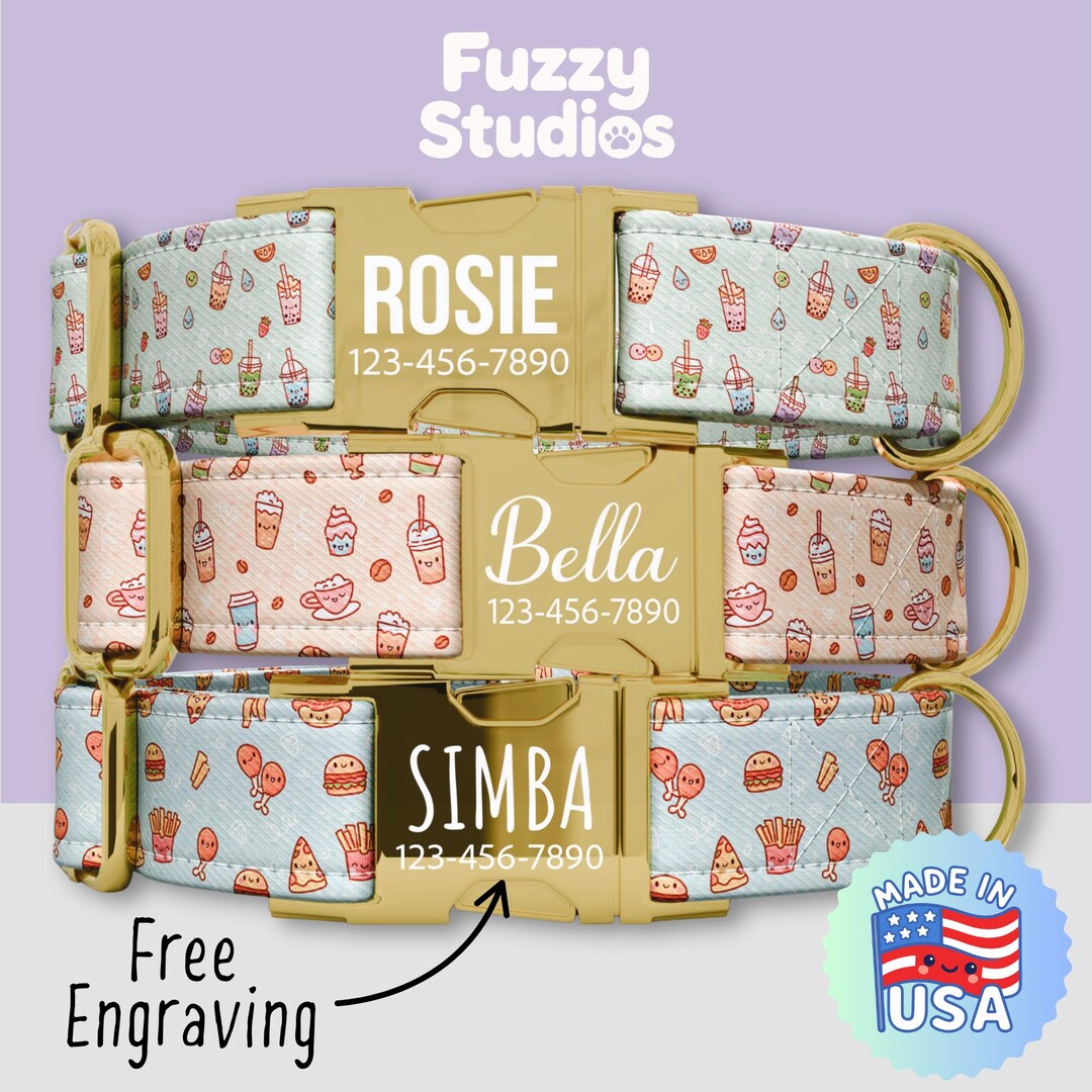 Cute Foodie Dog Collars, Kawaii Boba, Coffee, & Junk Food Pet Collar ...
