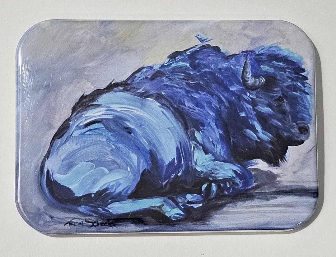 Refrigerator Magnet Bison Buffalo Art Yellowstone Western Art Napping ...