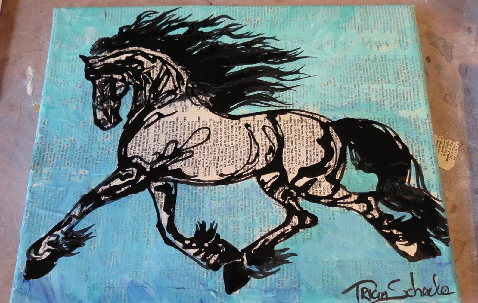 Blue Raspberry Float Friesian Gestural Fluid Horse Equine - Etsy