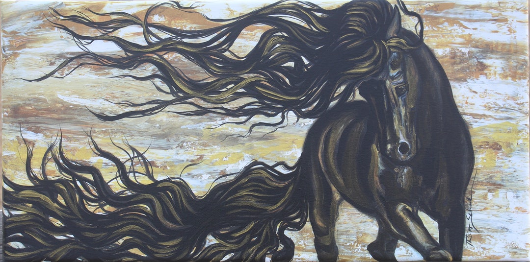 Friesian Gales. Baroque Feather Black Horse Gold Friesian Art - Etsy
