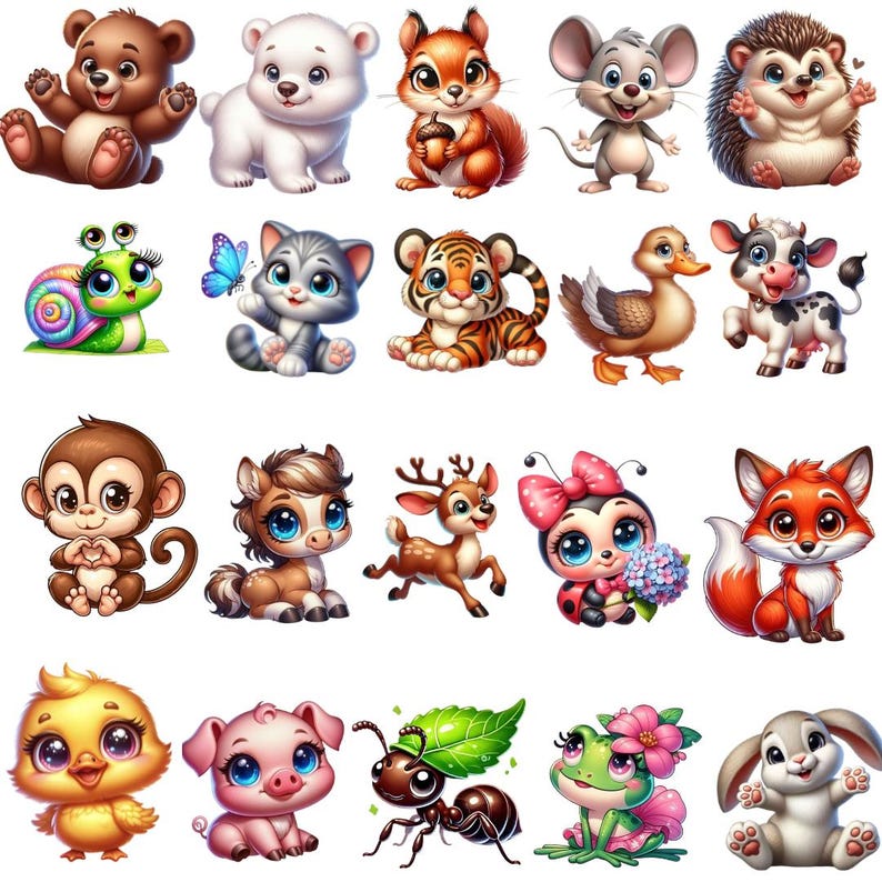 Woodland Baby Animals Clipart PNG Bundle, Nursery Graphics (instant ...