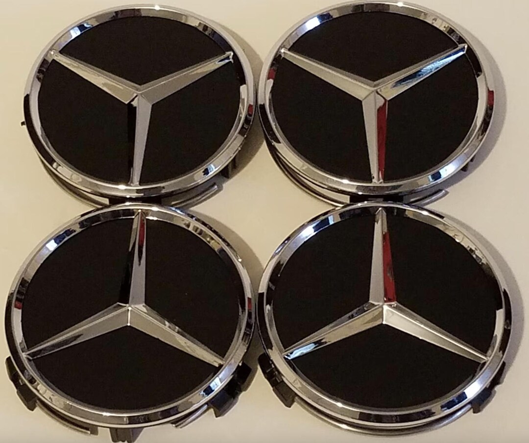 Matte Black Chrome Logo Mercedes AMG Star 75mm Wheel Center Rim Hub ...