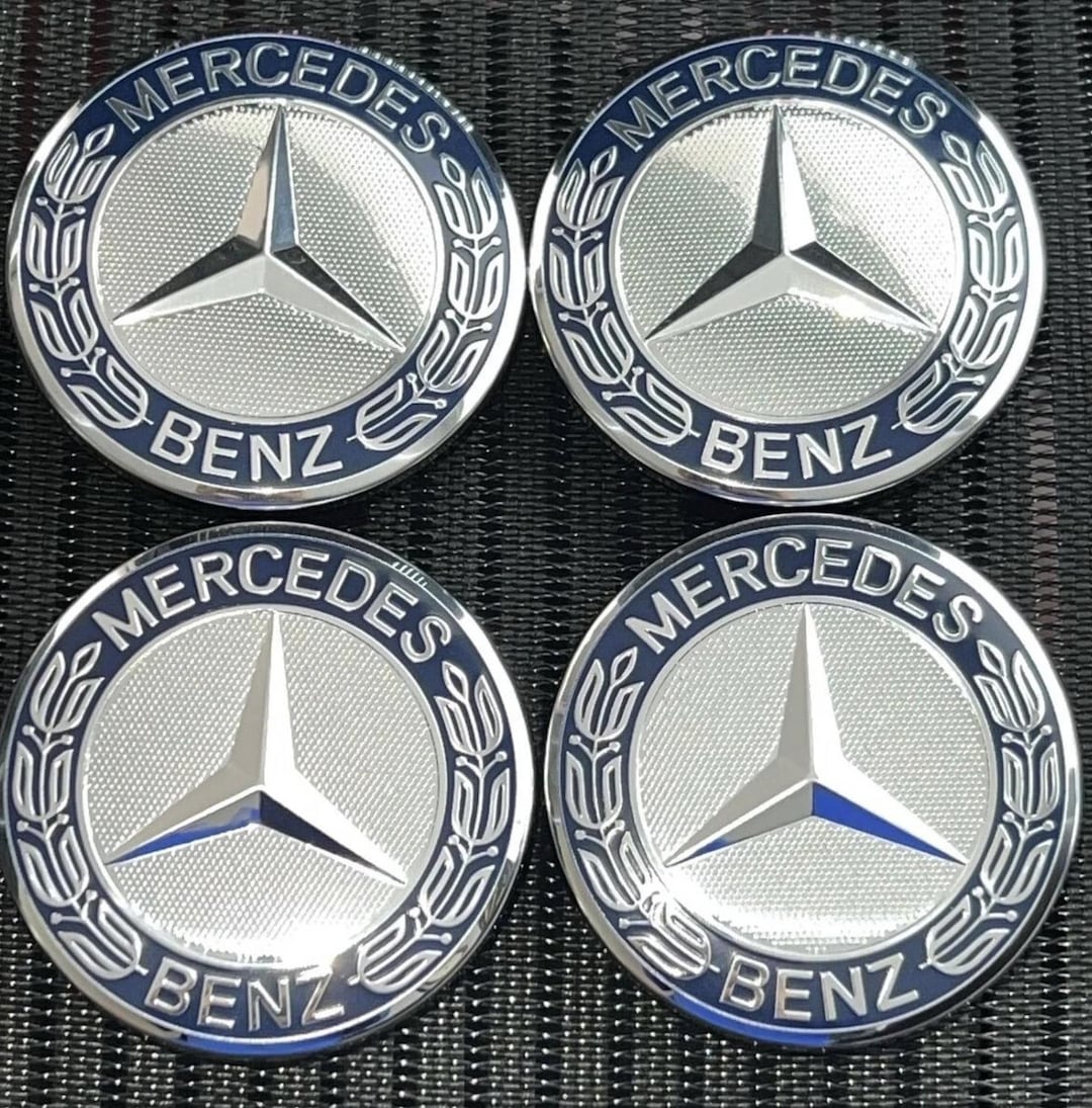 Set of 4 Mercedes-benz 75mm Classic Dark Blue Wheel Rims Center Hub ...