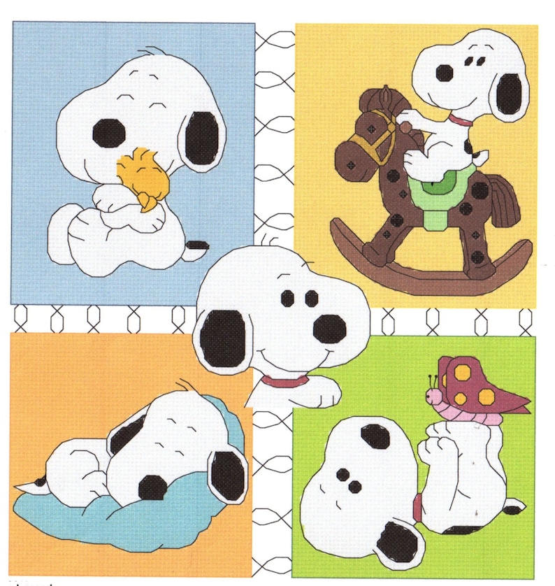 Baby Snoopy Collage Cross Stitch Pattern Sleepng Hugging Butterfly ...