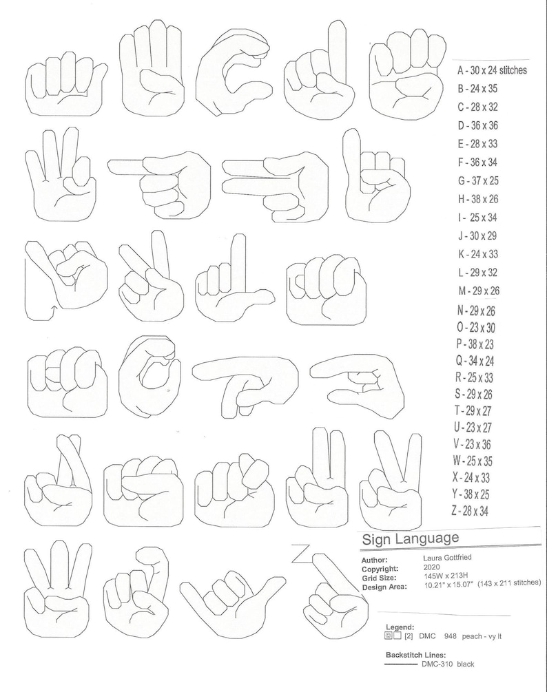 Sign Language Abc's Alphabet Cross Stitch Pattern | Etsy