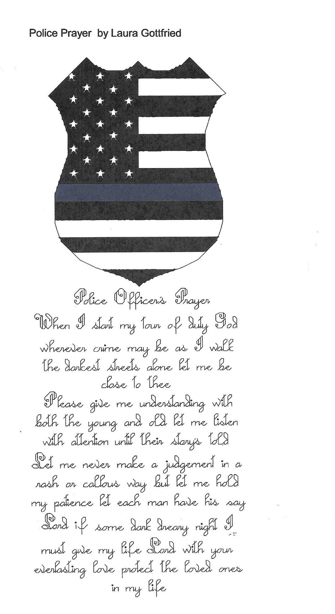 Police Officer Prayer Script Counted Cross Stitch Pattern - Etsy