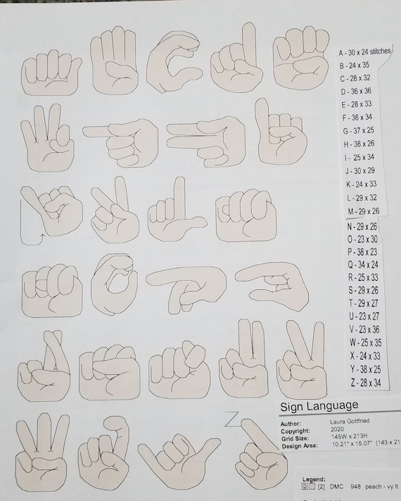 Sign Language Abc's Alphabet Cross Stitch Pattern | Etsy