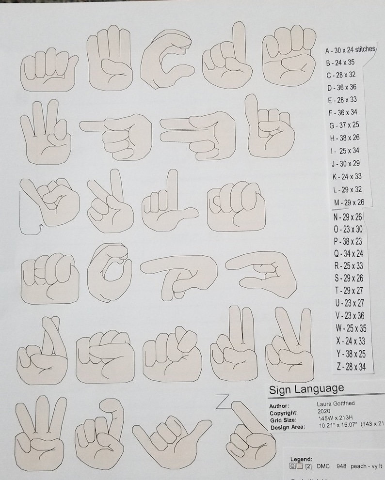 Sign Language Abc's Alphabet Cross Stitch Pattern | Etsy