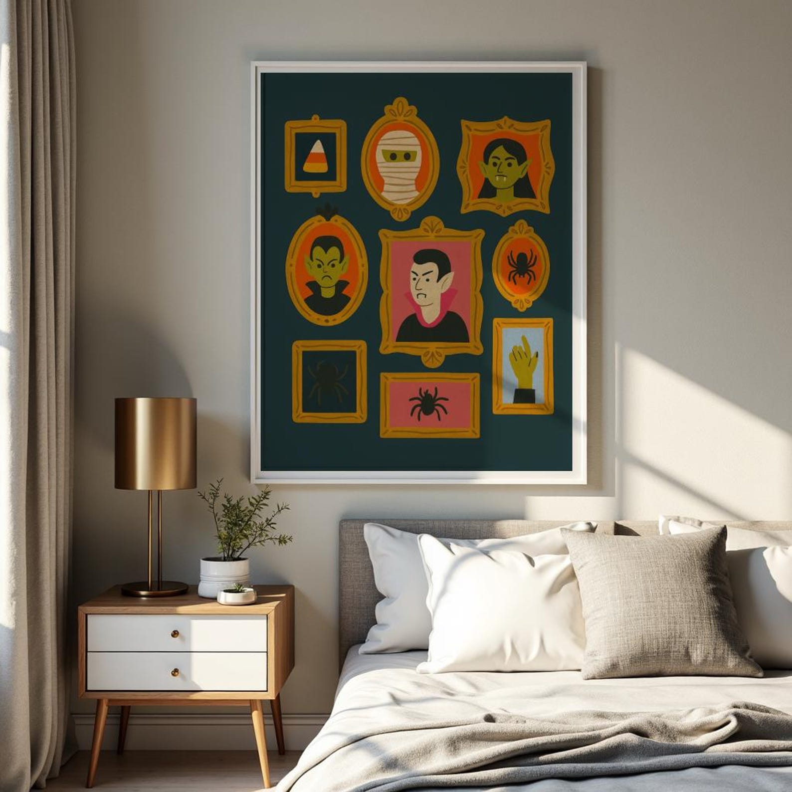 Halloween Printable Art: Spooky Characters Wall Art (digital Download ...