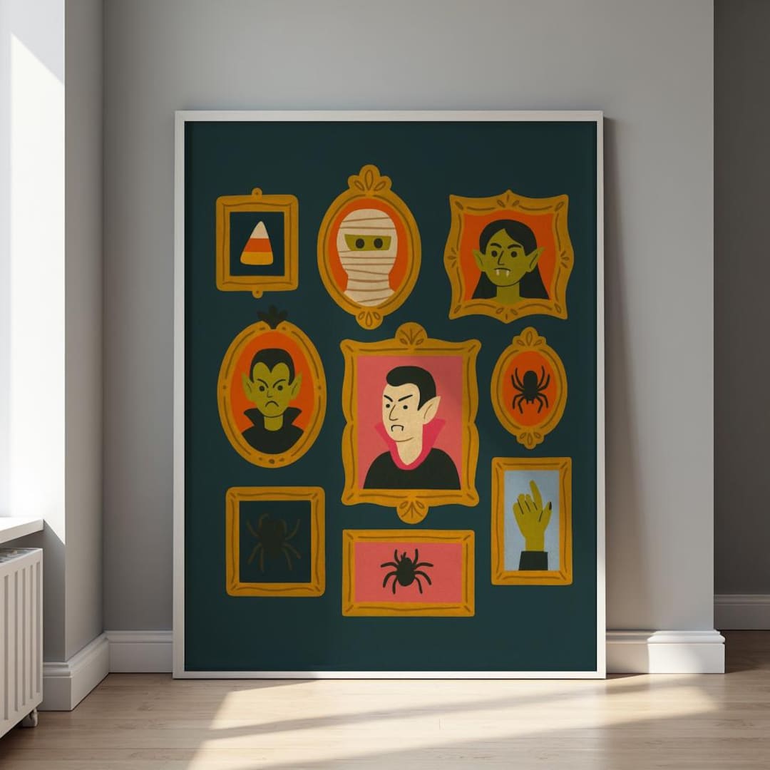 Halloween Printable Art: Spooky Characters Wall Art (digital Download ...