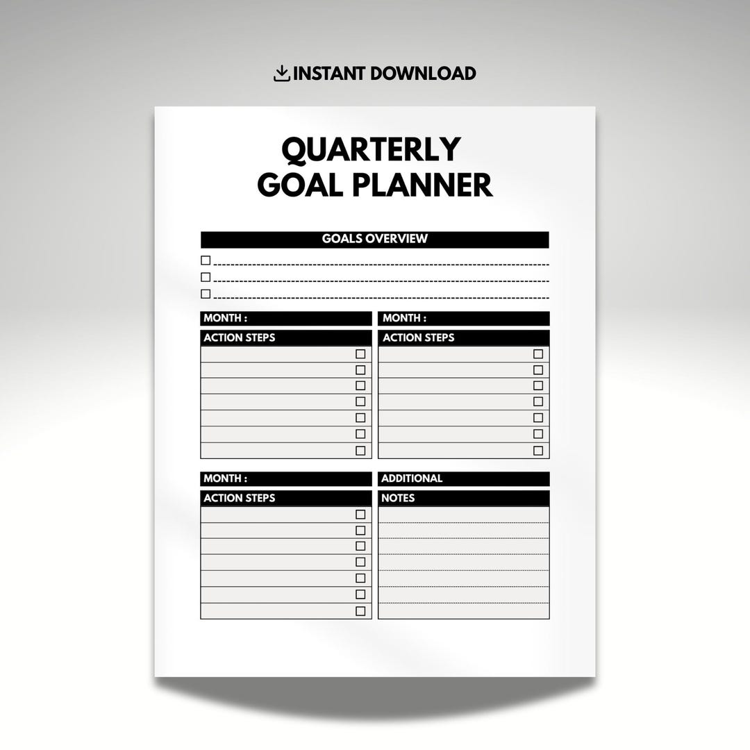 Quarterly Goals Planner, 90 Day Goal Planner, Digital Goal Setting ...