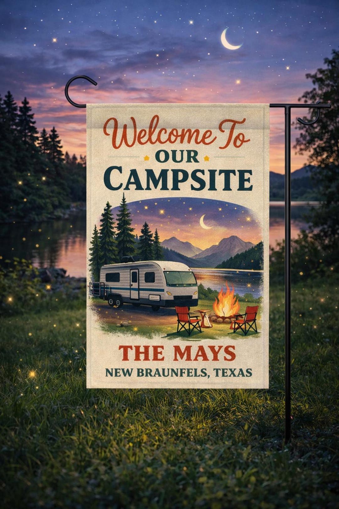 Welcome to Our Campsite Garden Flag: Personalized Camper Yard Sign With ...