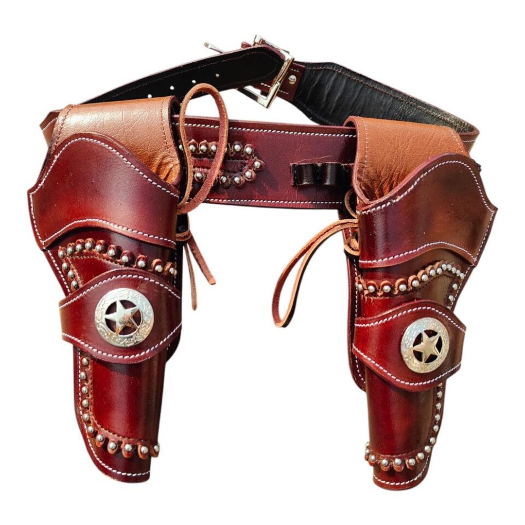 Handmade Leather Double Revolver Holster: Texas Ranger Style Western ...