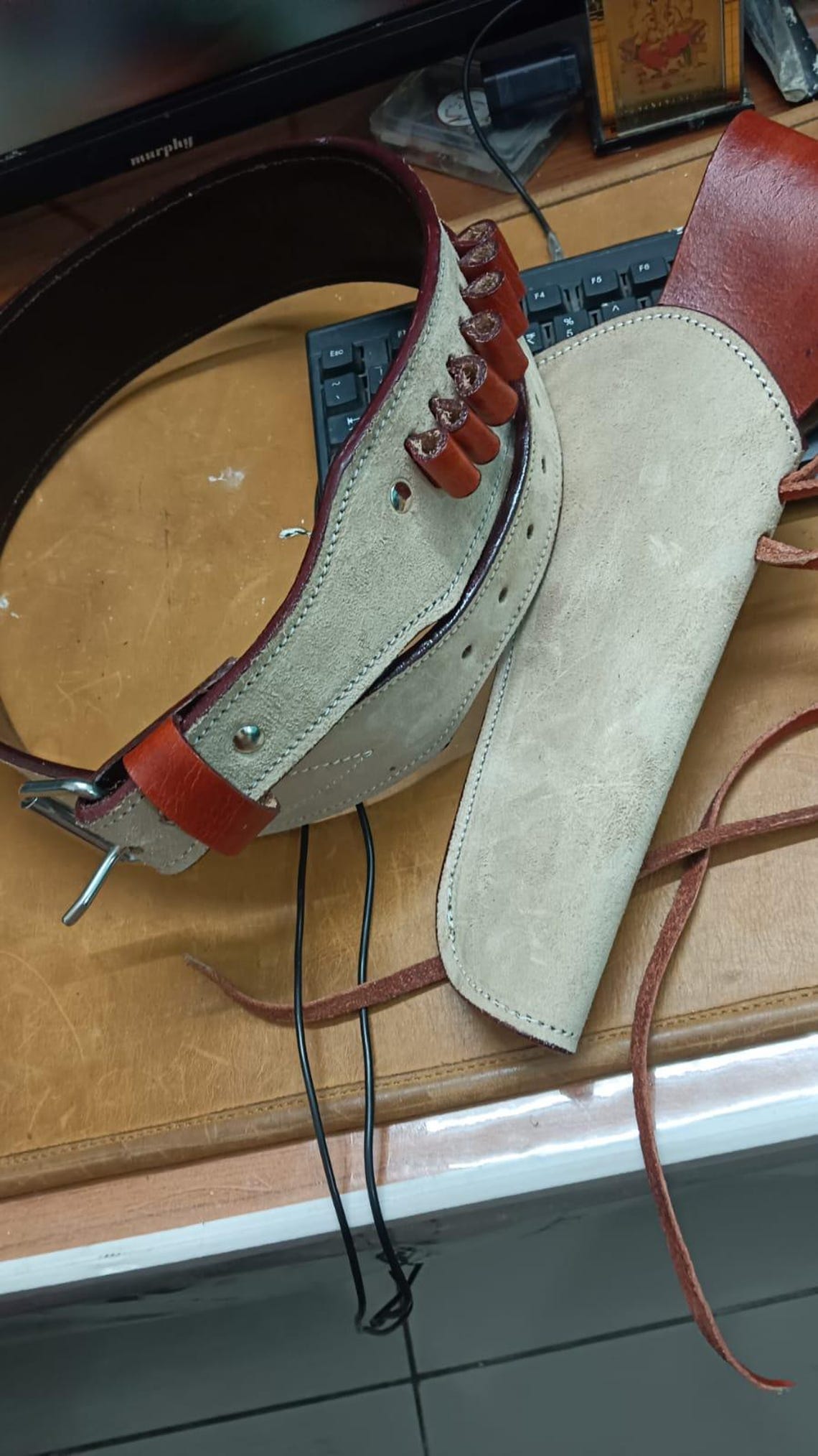 Handmade Western Leather Revolver Holster With Belt – Dual Tone – Fits ...