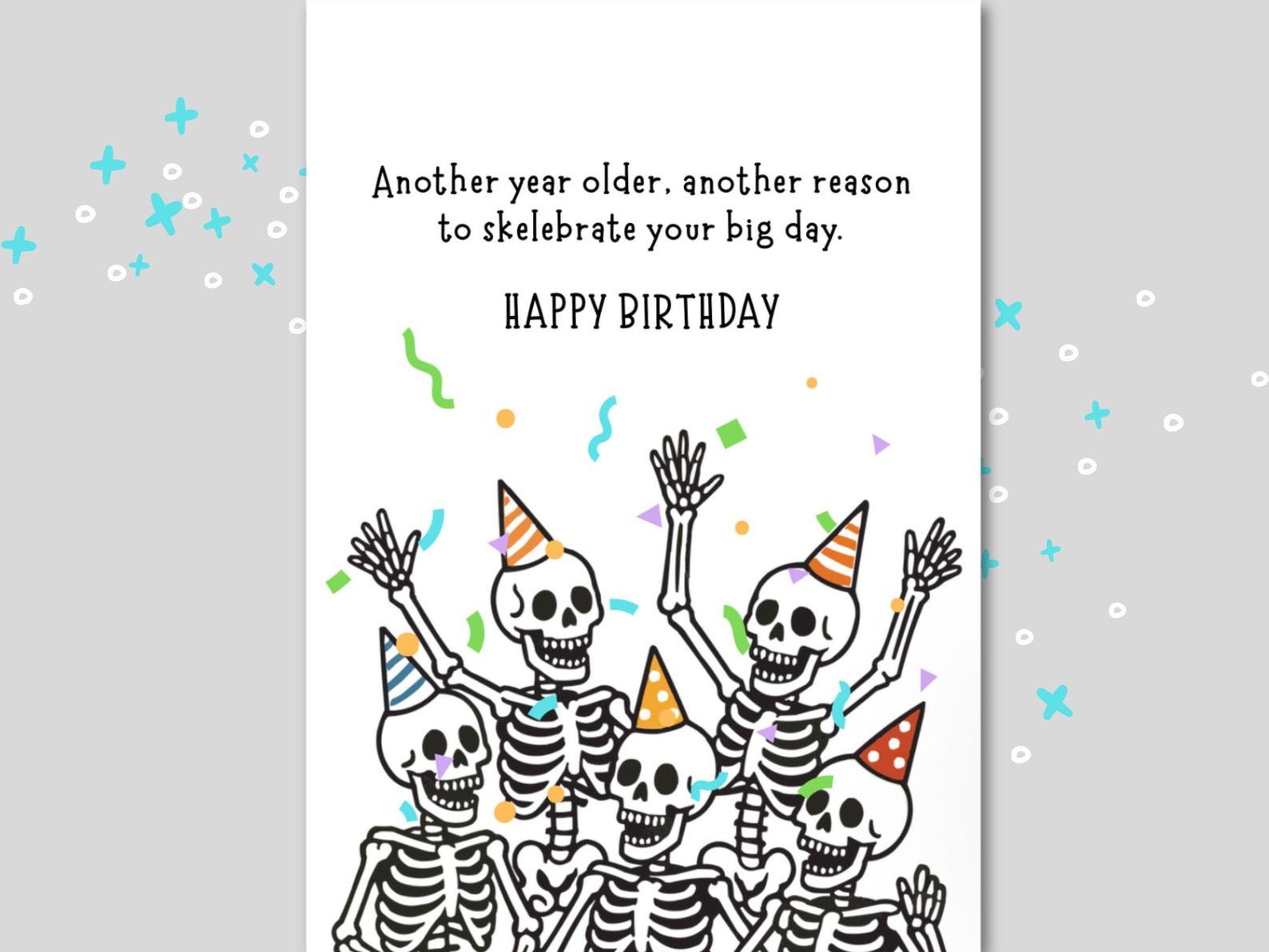 Skeleton Party Birthday Card: Printable 5x7 PDF (digital Download) - Etsy