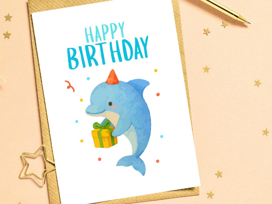 Dolphin Birthday Card for Kids: Printable 5x7 (digital Download) - Etsy