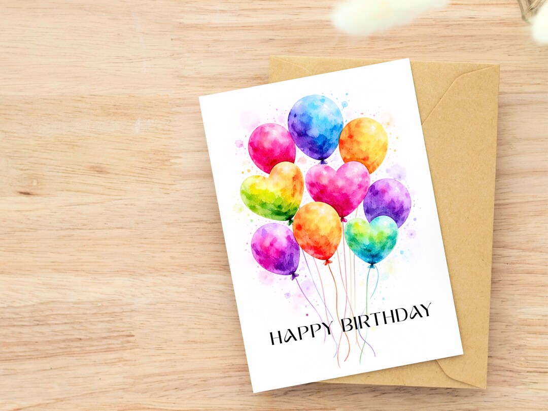 Balloon Happy Birthday Card I Printable 5x7 PDF Download - Etsy