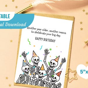 Skeleton Party Birthday Card: Printable 5x7 PDF (digital Download) - Etsy