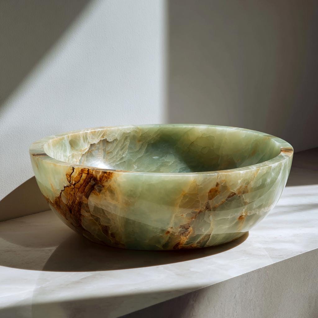 Handmade Round Marble Sink | Natural Stone Vessel Basin | Bathroom ...