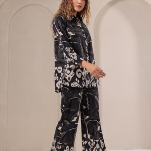 Black Boho Print Co-ord Set for Women | Indie Style Shirt & Pants Set ...