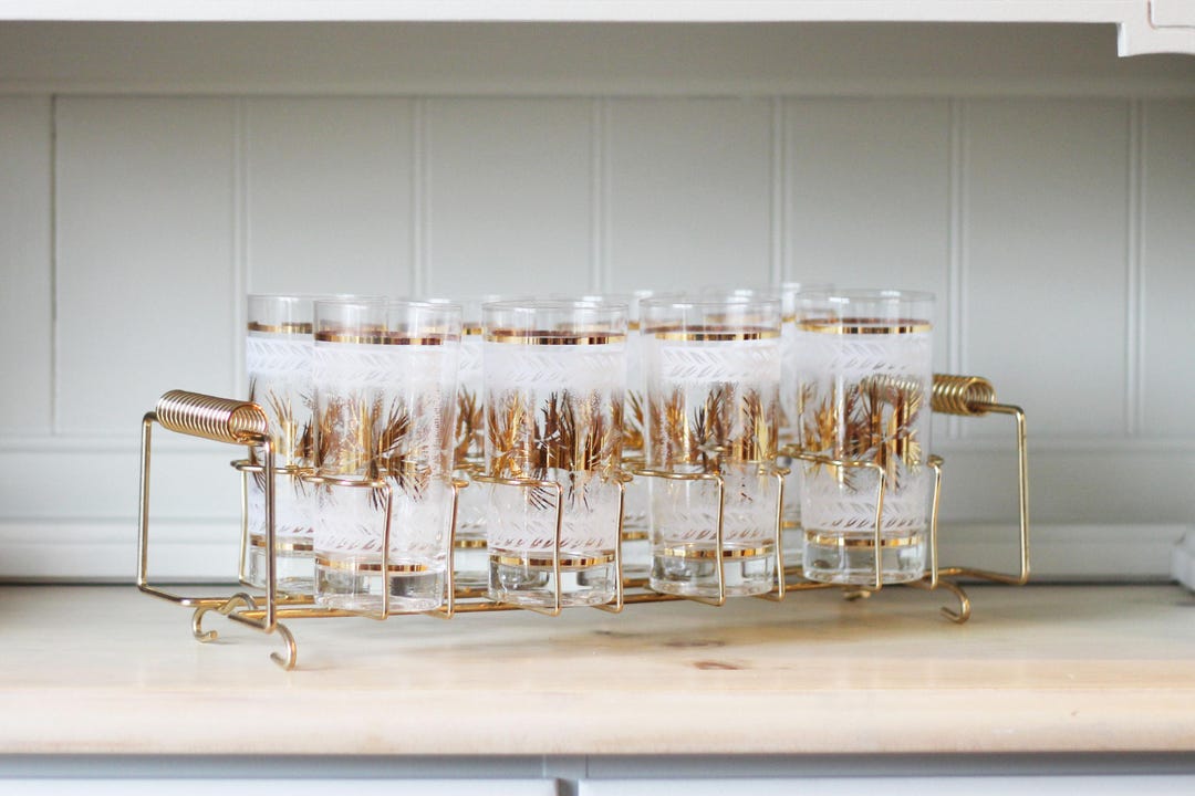 Vintage Set/8 Culver Glass Highball Tumblers in Original Rack - Mid ...