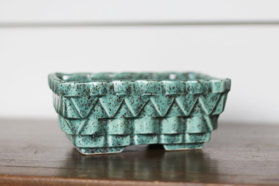 Vintage Upco Pottery Speckled Turquoise Planter - Art Deco Style Mid ...