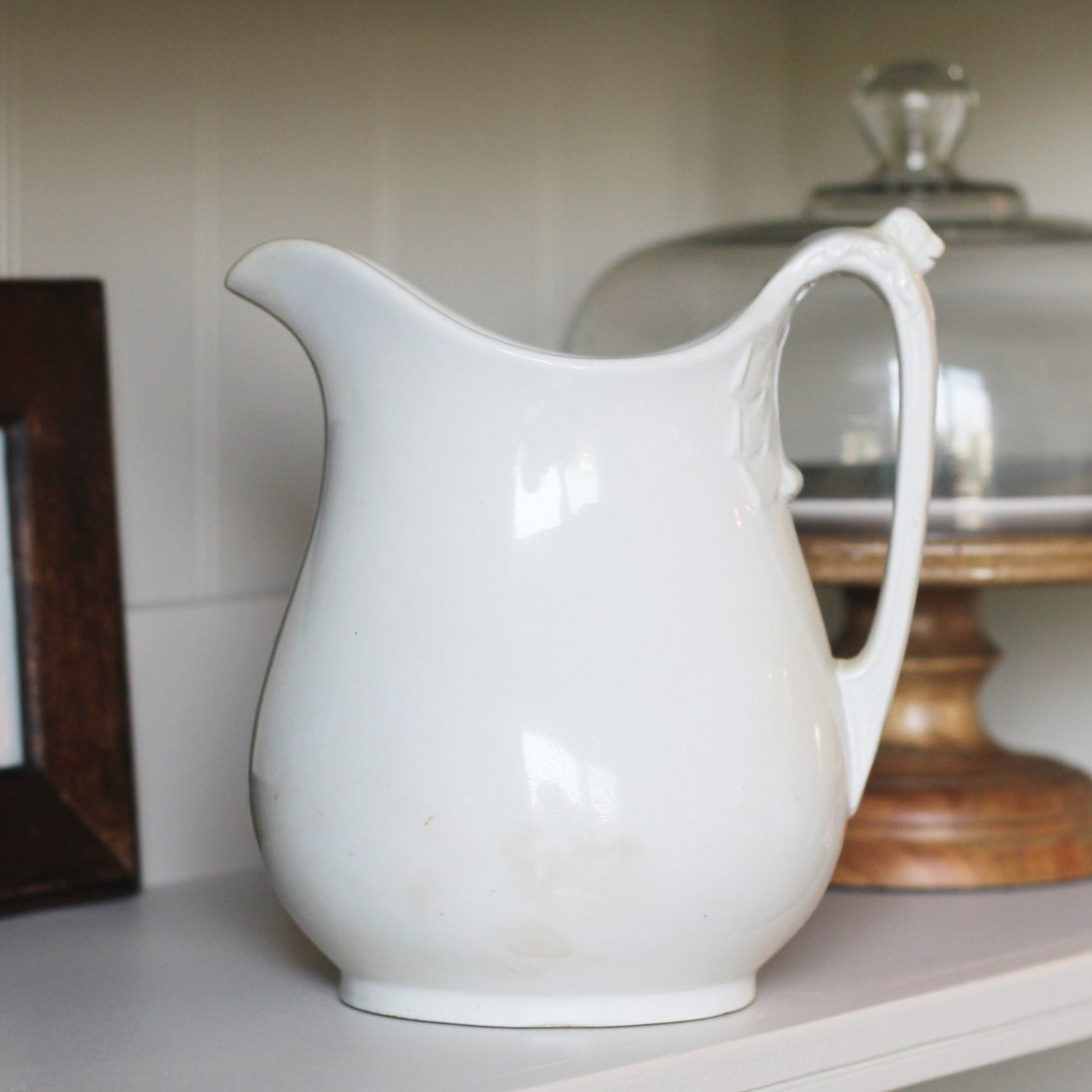 Antique White Ironstone Pitcher W Lion Head Handle 1870's Royal John ...