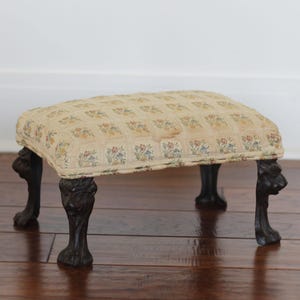 Antique Cast Iron Lions Head Foot Stool Foot Rest With Embroidered ...