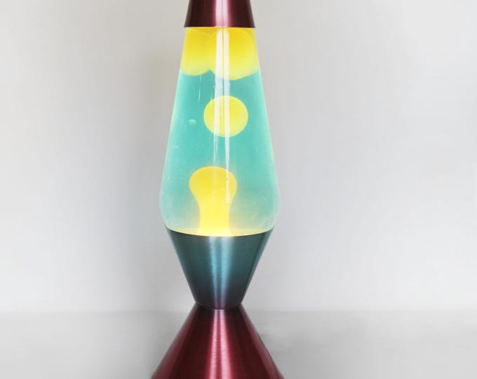 Vintage Style Lava Lamp Pink Aluminum Base W Blue Liquid and Yellow ...