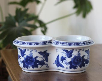 Vintage Hand Painted Double Ceramic/pottery Planter-blue and White ...