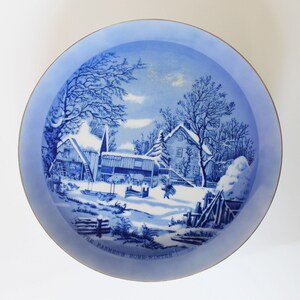 Vintage Set/4 Currier and Ives Blue & White Winter Scene Plates - Blue ...