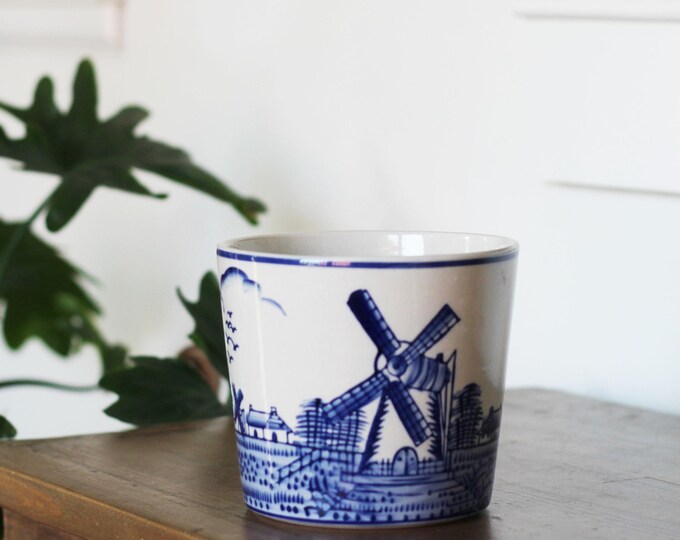 Vintage Delft Blue Ceramic Planter - Blue & White Dutch Windmill ...
