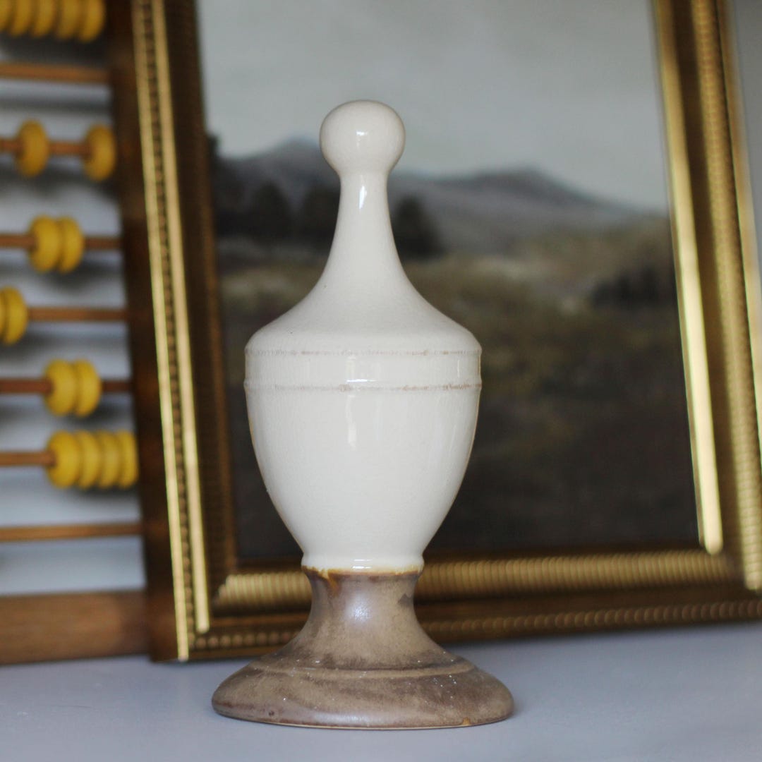 Vintage Style Ceramic Finial on Wood Base W Crazing Three Hands Corp ...