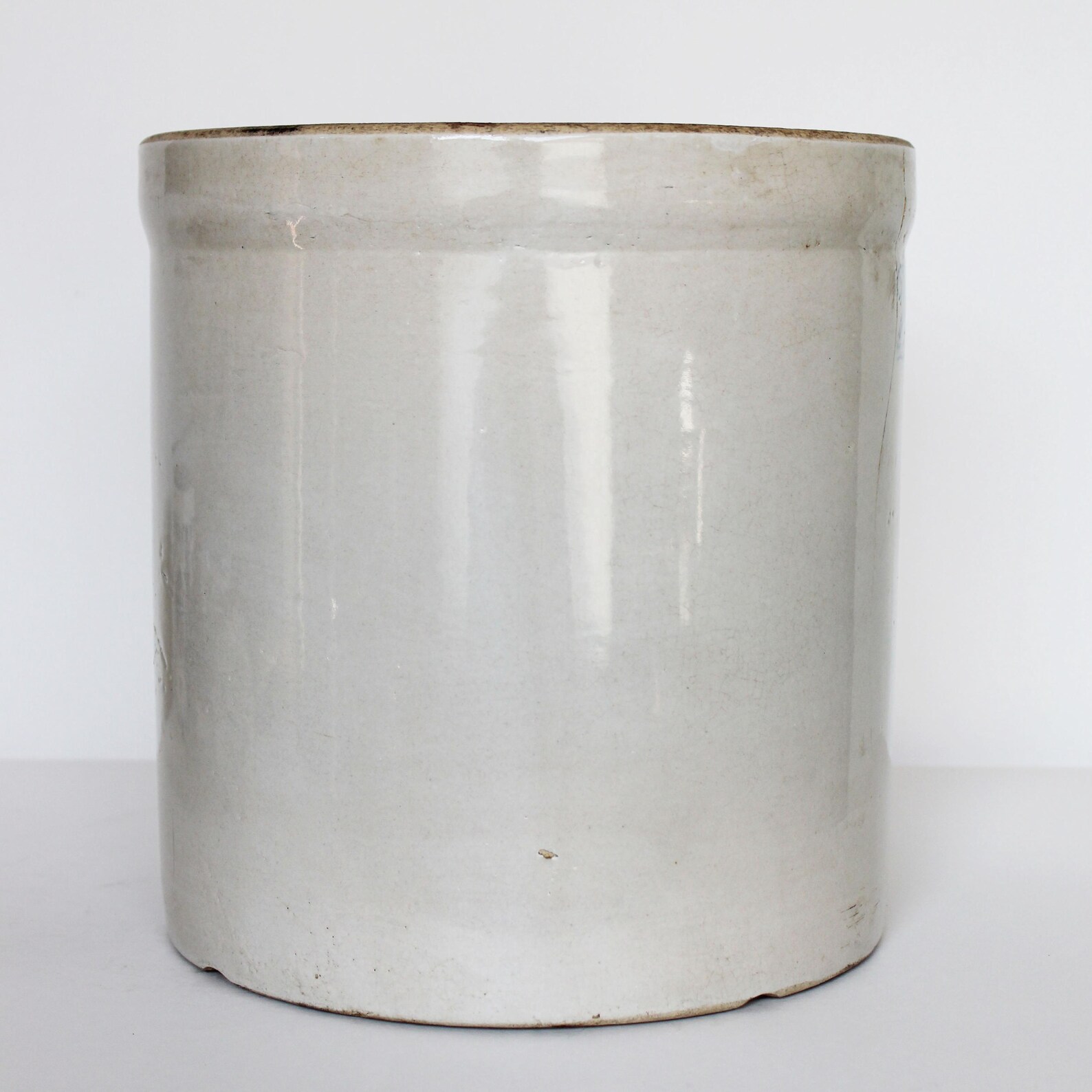 Antique Stoneware Saltglazed 2 Gallon Crock - Primitive Cream Stoneware ...