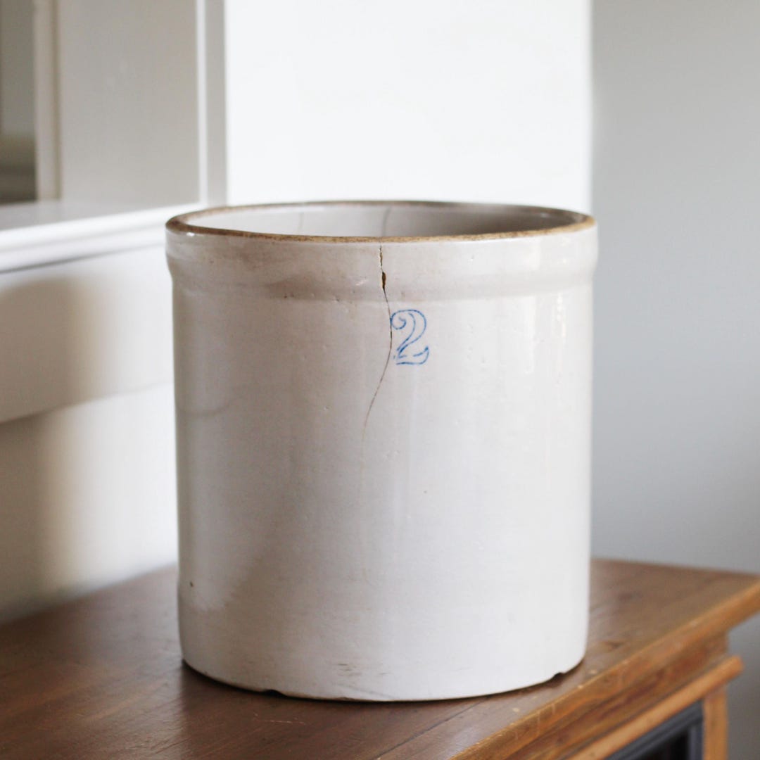 Antique Stoneware Saltglazed 2 Gallon Crock Primitive Cream Stoneware ...