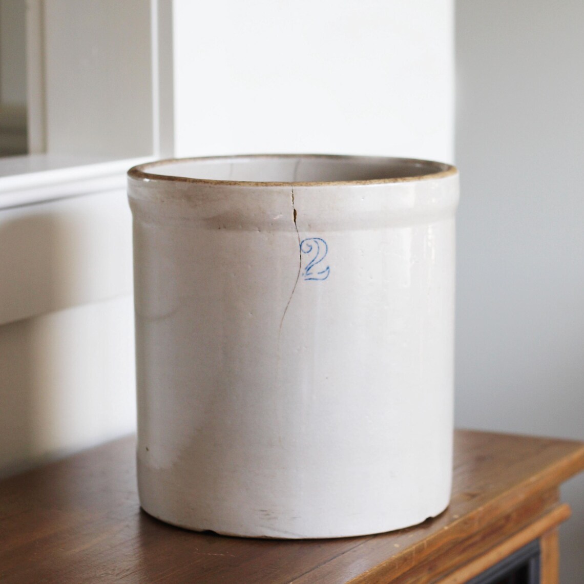 Antique Stoneware Saltglazed 2 Gallon Crock - Primitive Cream Stoneware ...